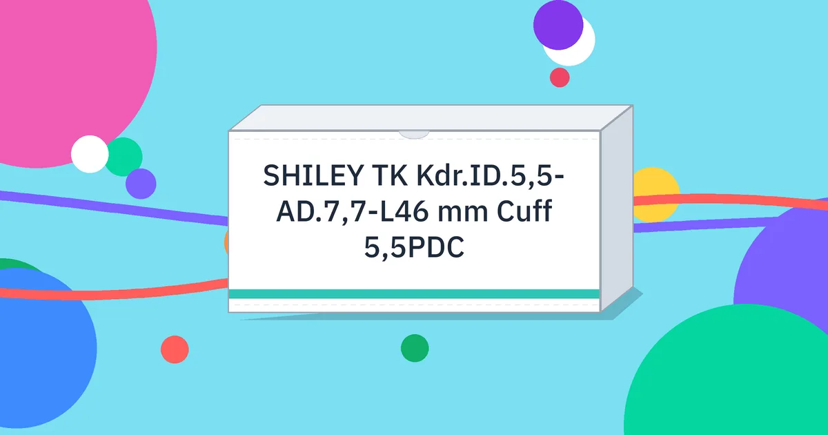 Symbolbild: Packung mit der Aufschrift SHILEY TK Kdr.ID.5,5-AD.7,7-L46 mm Cuff 5,5PDC (PZN 04110151) – Verfügbarkeit und Bezug in Apotheken in Frankfurt am Main