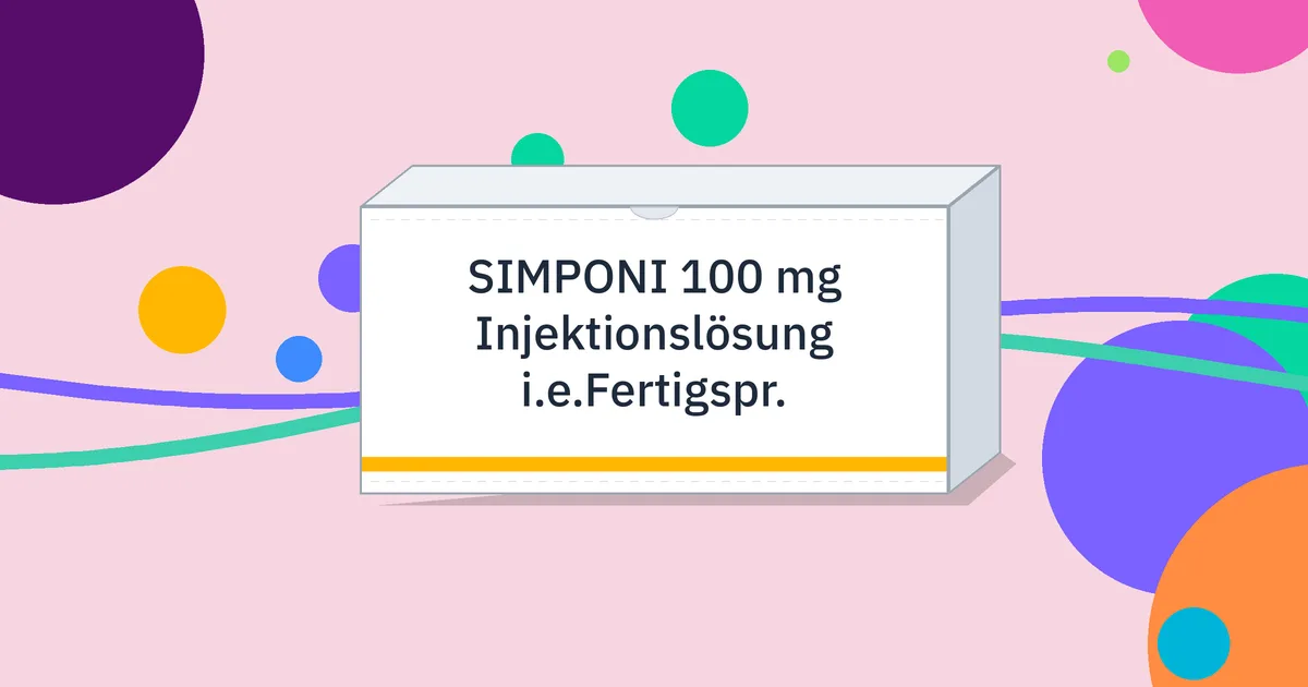 Symbolbild: Packung mit der Aufschrift SIMPONI 100 mg Injektionslösung i.e.Fertigspr. (PZN 12452463) – Verfügbarkeit und Bezug in Apotheken in Frankfurt am Main