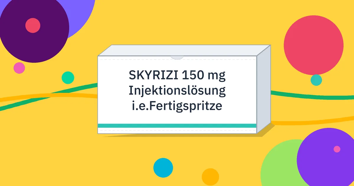 Symbolbild: Packung mit der Aufschrift SKYRIZI 150 mg Injektionslösung i.e.Fertigspritze (PZN 17971340) – Verfügbarkeit und Bezug in Apotheken in Frankfurt am Main