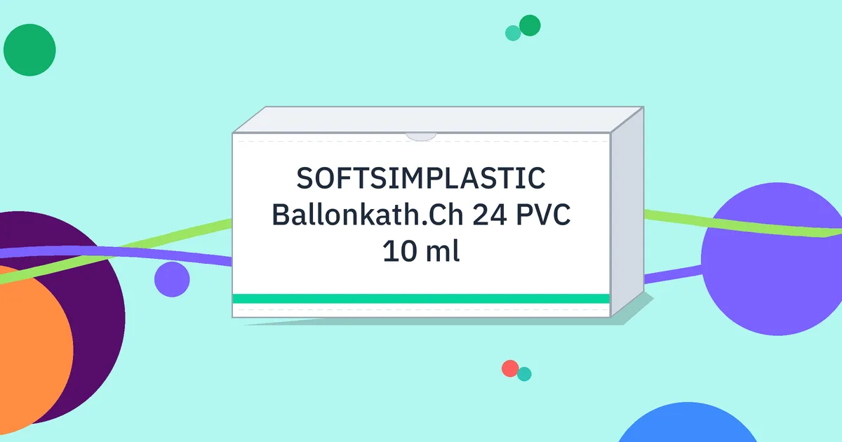 Symbolbild: Packung mit der Aufschrift SOFTSIMPLASTIC Ballonkath.Ch 24 PVC 10 ml (PZN 03843934) – Verfügbarkeit und Bezug in Apotheken in Frankfurt am Main