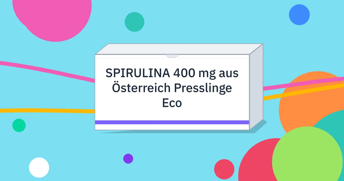 Symbolbild: Packung mit der Aufschrift SPIRULINA 400 mg aus Österreich Presslinge Eco (PZN 18135456) – Verfügbarkeit und Bezug in Apotheken in Frankfurt am Main