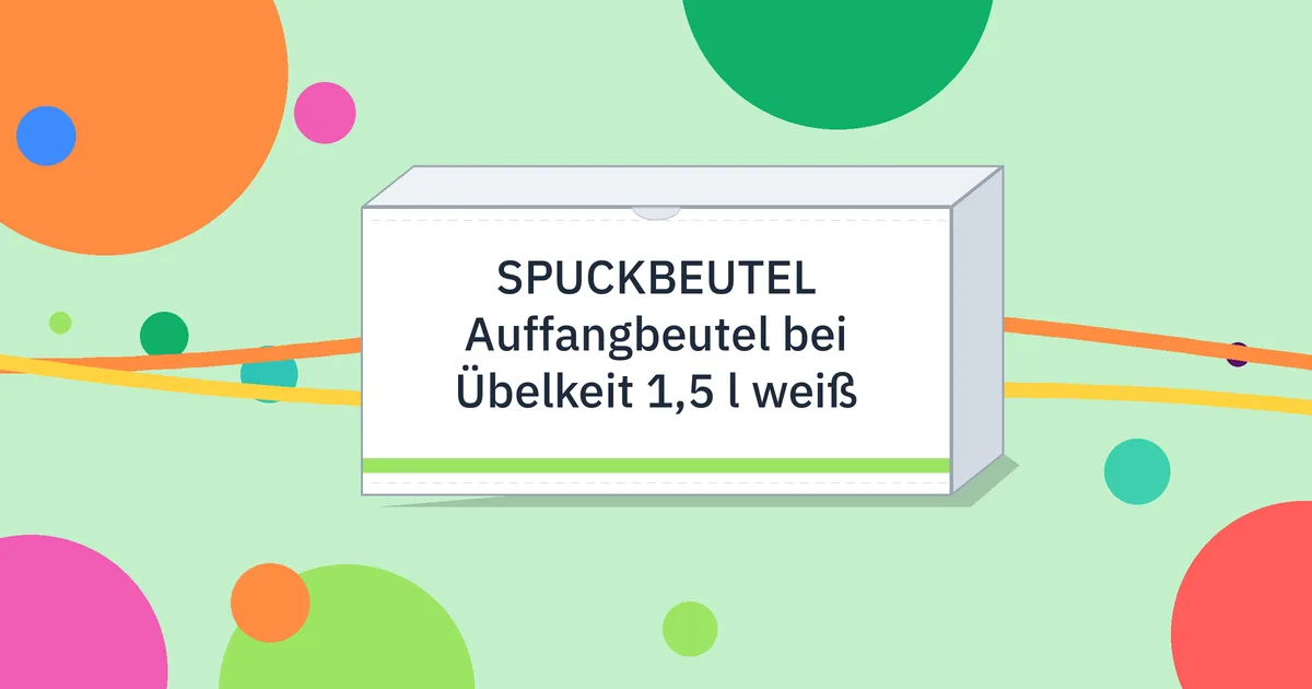 Symbolbild: Packung mit der Aufschrift SPUCKBEUTEL Auffangbeutel bei Übelkeit 1,5 l weiß (PZN 12537780) – Verfügbarkeit und Bezug in Apotheken in Frankfurt am Main