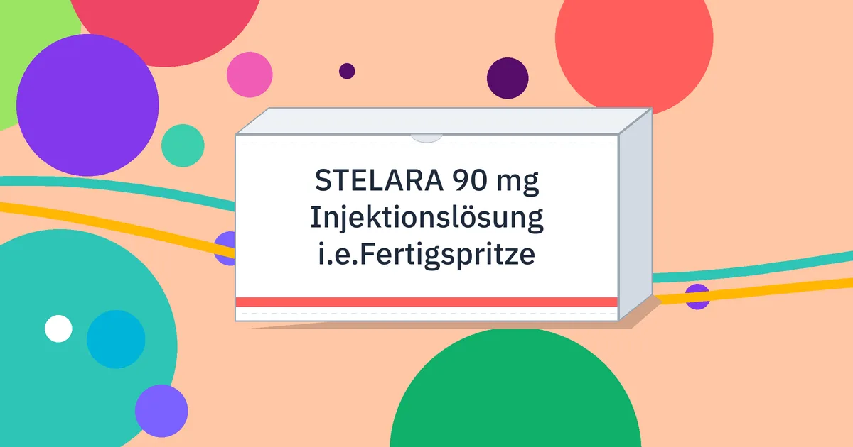 Symbolbild: Packung mit der Aufschrift STELARA 90 mg Injektionslösung i.e.Fertigspritze (PZN 20617487) – Verfügbarkeit und Bezug in Apotheken in Frankfurt am Main