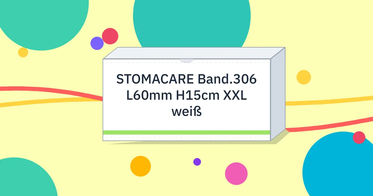 Symbolbild: Packung mit der Aufschrift STOMACARE Band.306 L60mm H15cm XXL weiß (PZN 07663494) – Verfügbarkeit und Bezug in Apotheken in Frankfurt am Main