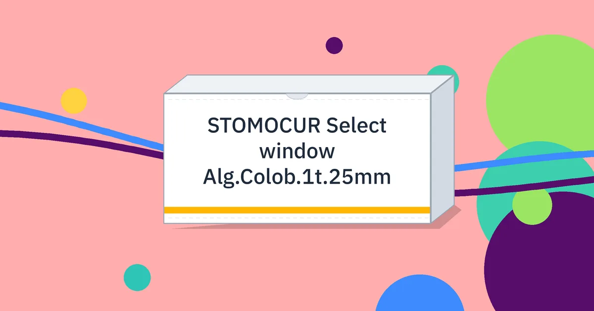 Symbolbild: Packung mit der Aufschrift STOMOCUR Select window Alg.Colob.1t.25mm (PZN 09927253) – Verfügbarkeit und Bezug in Apotheken in Frankfurt am Main