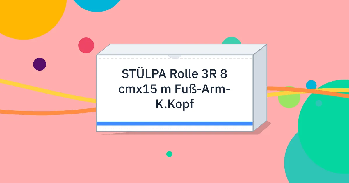 Symbolbild: Packung mit der Aufschrift STÜLPA Rolle 3R 8 cmx15 m Fuß-Arm-K.Kopf (PZN 19377150) – Verfügbarkeit und Bezug in Apotheken in Frankfurt am Main