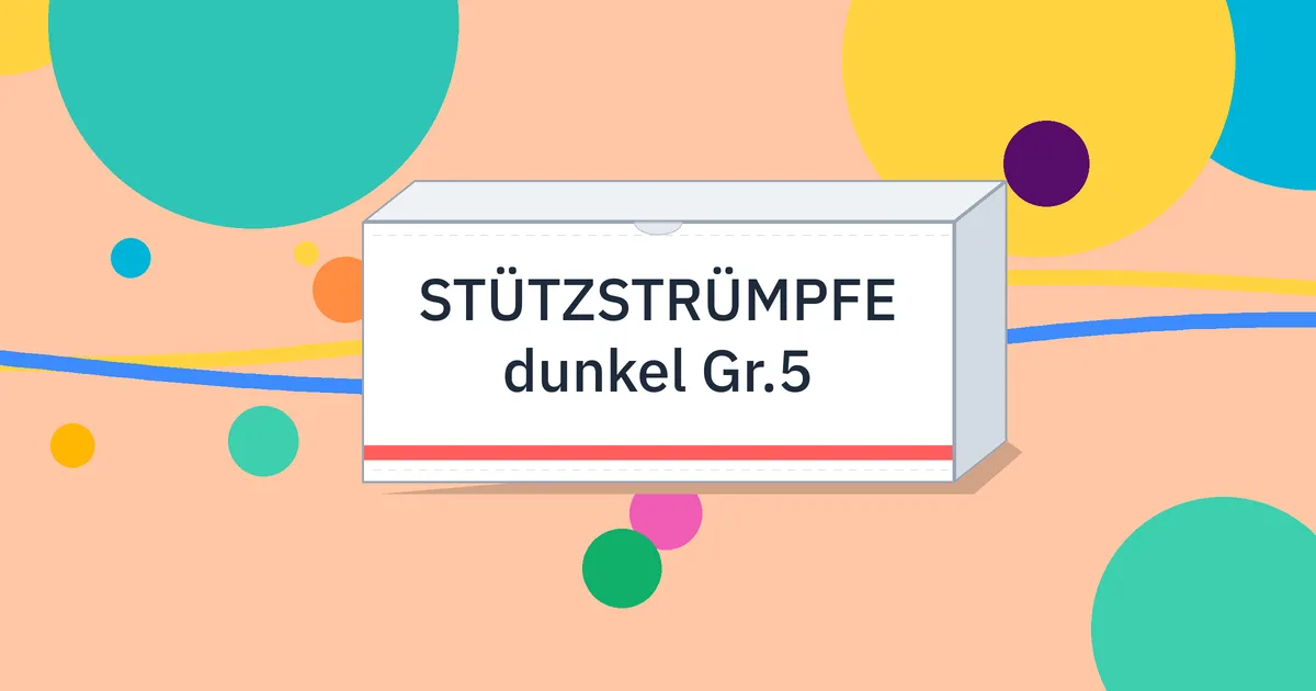 Symbolbild: Packung mit der Aufschrift STÜTZSTRÜMPFE dunkel Gr.5 (PZN 01978908) – Verfügbarkeit und Bezug in Apotheken in Frankfurt am Main