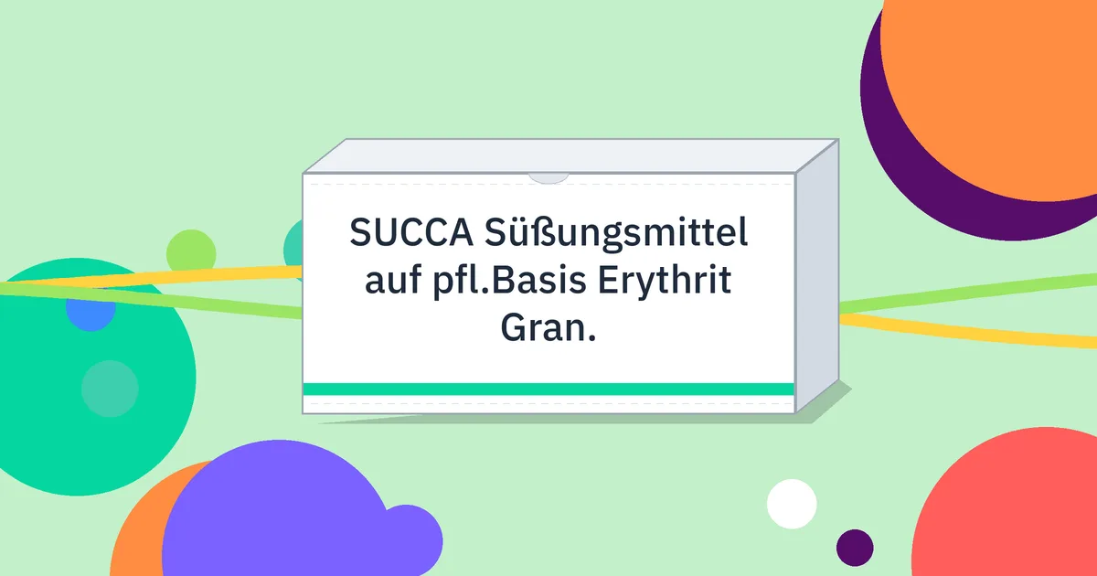 Symbolbild: Packung mit der Aufschrift SUCCA Süßungsmittel auf pfl.Basis Erythrit Gran. (PZN 15202181) – Verfügbarkeit und Bezug in Apotheken in Frankfurt am Main