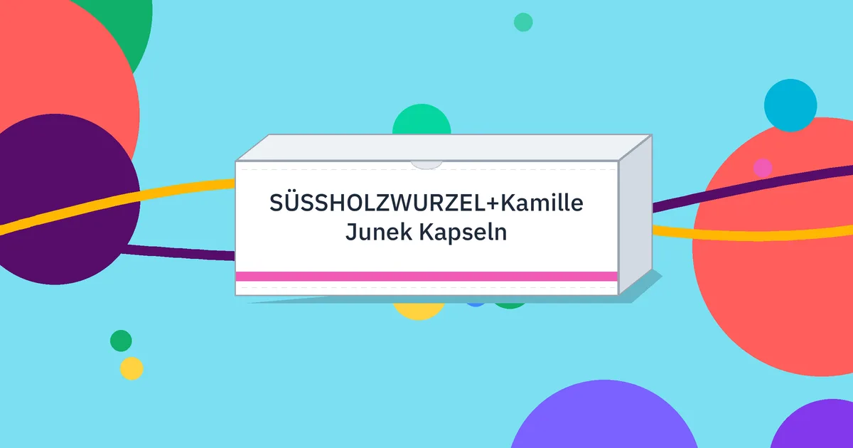 Symbolbild: Packung mit der Aufschrift SÜSSHOLZWURZEL+Kamille Junek Kapseln (PZN 03551019) – Verfügbarkeit und Bezug in Apotheken in Frankfurt am Main