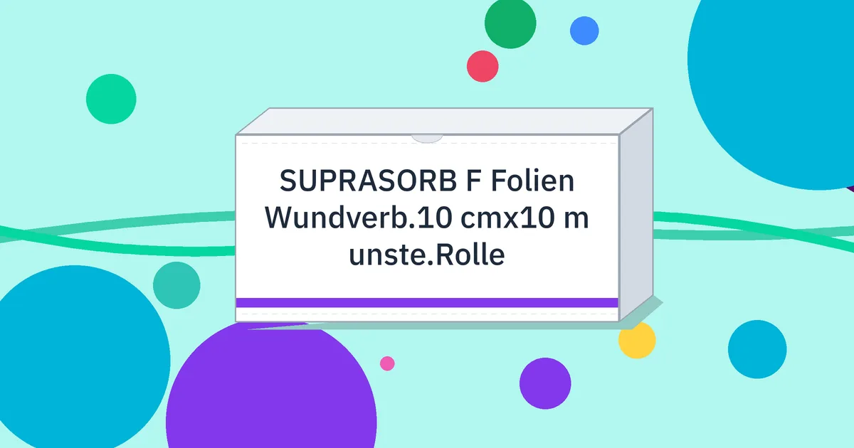 Symbolbild: Packung mit der Aufschrift SUPRASORB F Folien Wundverb.10 cmx10 m unste.Rolle (PZN 19107663) – Verfügbarkeit und Bezug in Apotheken in Frankfurt am Main