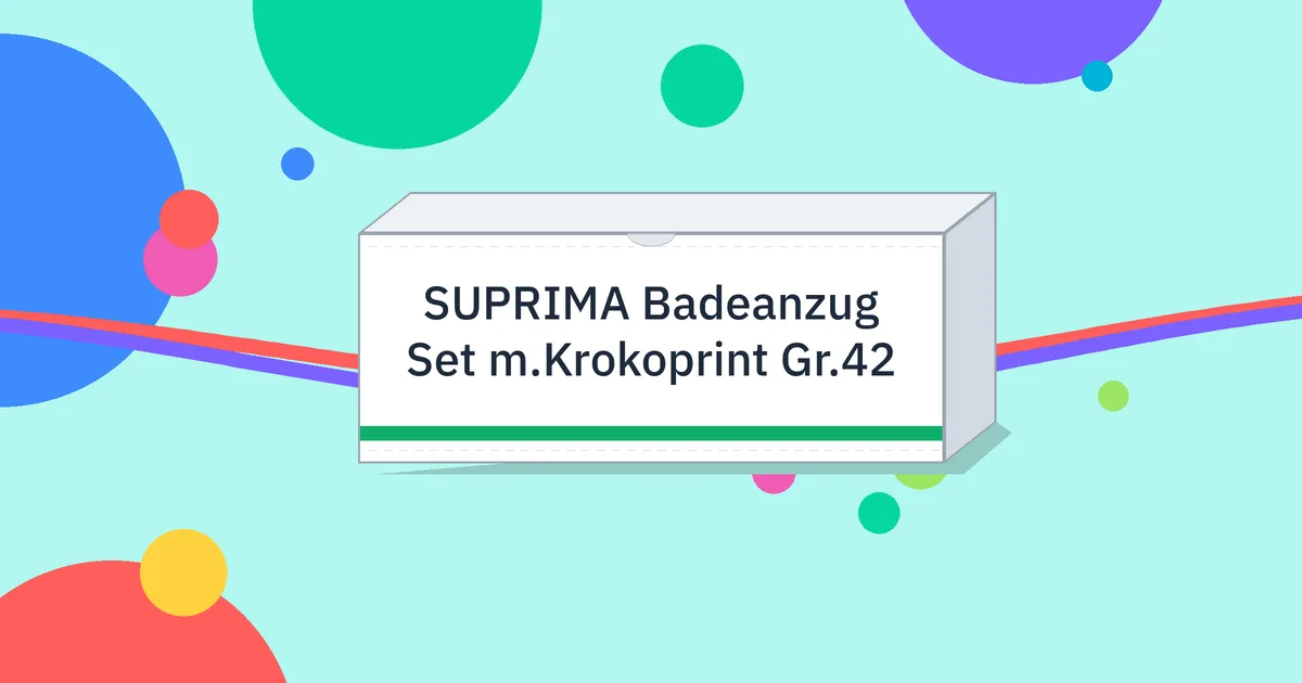 Symbolbild: Packung mit der Aufschrift SUPRIMA Badeanzug Set m.Krokoprint Gr.42 (PZN 15623936) – Verfügbarkeit und Bezug in Apotheken in Frankfurt am Main