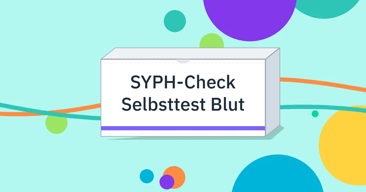 Symbolbild: Packung mit der Aufschrift SYPH-Check Selbsttest Blut (PZN 20846851) – Verfügbarkeit und Bezug in Apotheken in Frankfurt am Main