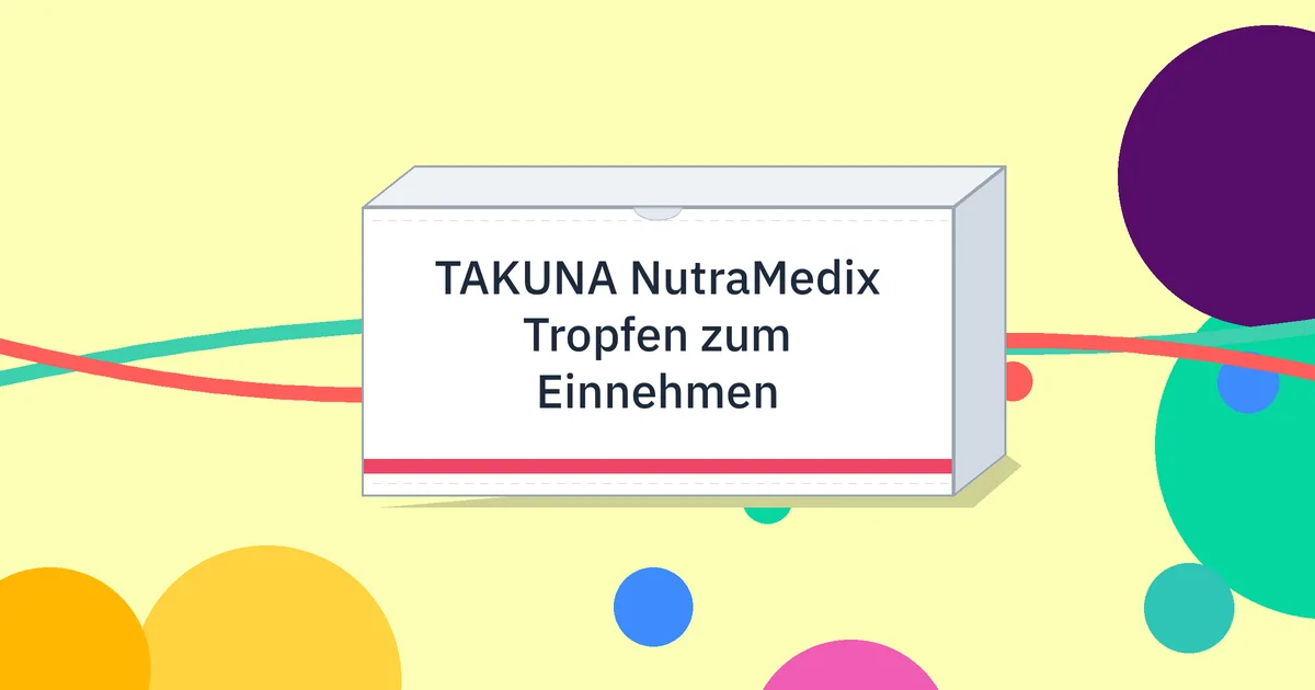 Symbolbild: Packung mit der Aufschrift TAKUNA NutraMedix Tropfen zum Einnehmen (PZN 18040359) – Verfügbarkeit und Bezug in Apotheken in Frankfurt am Main