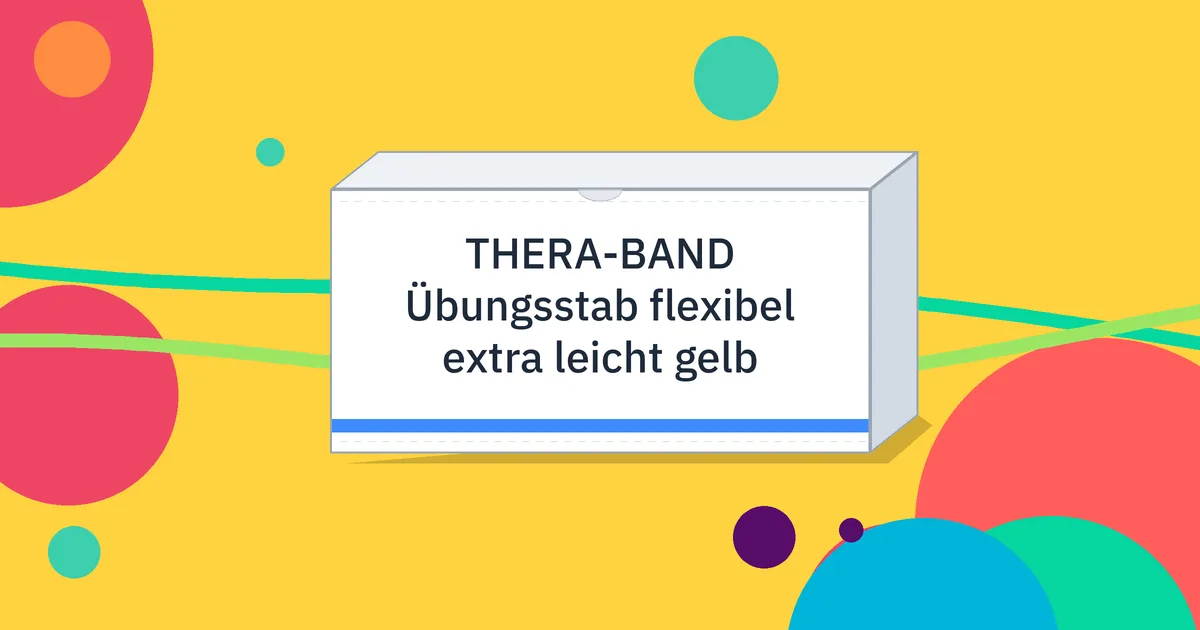 Symbolbild: Packung mit der Aufschrift THERA-BAND Übungsstab flexibel extra leicht gelb (PZN 08880638) – Verfügbarkeit und Bezug in Apotheken in Frankfurt am Main
