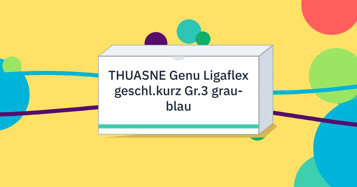 Symbolbild: Packung mit der Aufschrift THUASNE Genu Ligaflex geschl.kurz Gr.3 grau-blau (PZN 11330574) – Verfügbarkeit und Bezug in Apotheken in Frankfurt am Main