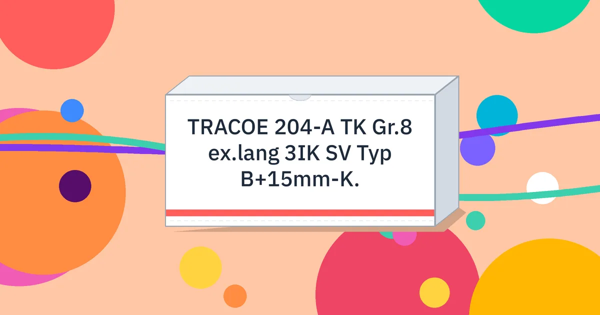 Symbolbild: Packung mit der Aufschrift TRACOE 204-A TK Gr.8 ex.lang 3IK SV Typ B+15mm-K. (PZN 02719149) – Verfügbarkeit und Bezug in Apotheken in Frankfurt am Main