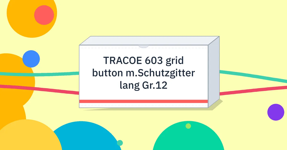 Symbolbild: Packung mit der Aufschrift TRACOE 603 grid button m.Schutzgitter lang Gr.12 (PZN 00925991) – Verfügbarkeit und Bezug in Apotheken in Frankfurt am Main