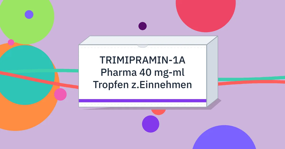 Symbolbild: Packung mit der Aufschrift TRIMIPRAMIN-1A Pharma 40 mg-ml Tropfen z.Einnehmen (PZN 15436312) – Verfügbarkeit und Bezug in Apotheken in Frankfurt am Main