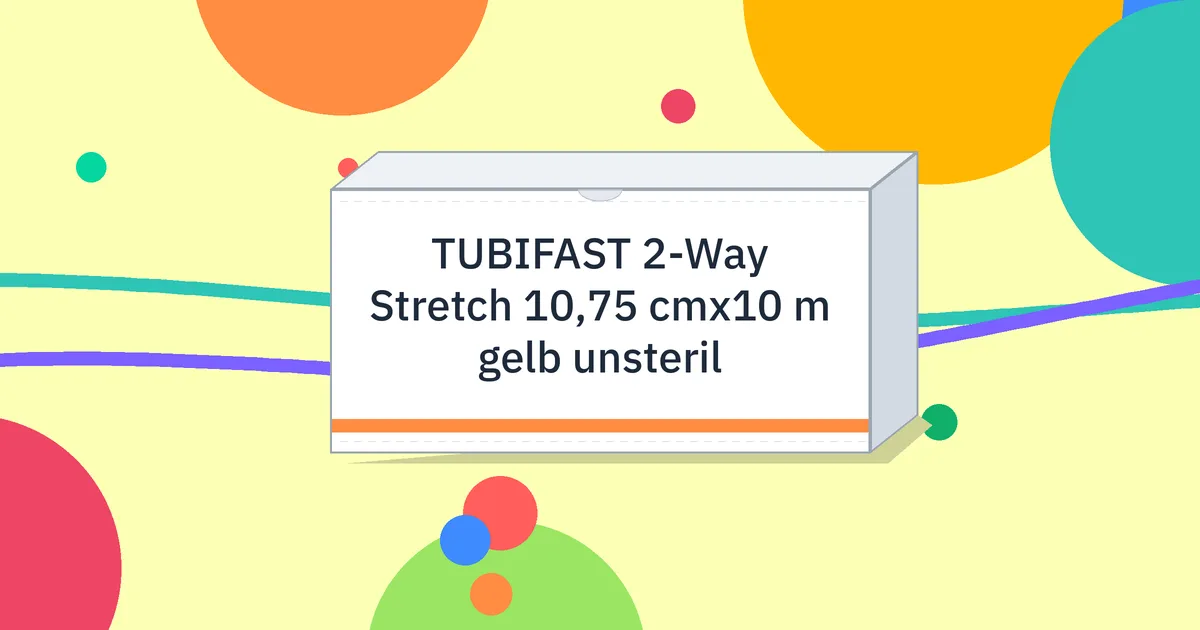 Symbolbild: Packung mit der Aufschrift TUBIFAST 2-Way Stretch 10,75 cmx10 m gelb unsteril (PZN 19078111) – Verfügbarkeit und Bezug in Apotheken in Frankfurt am Main