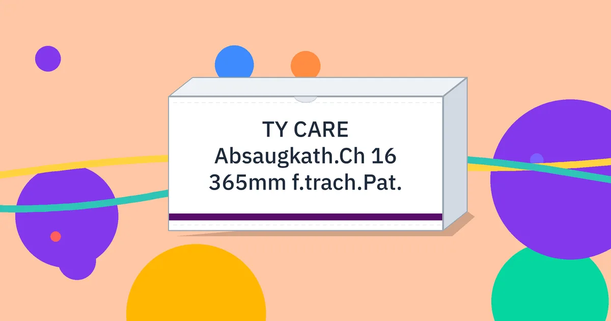 Symbolbild: Packung mit der Aufschrift TY CARE Absaugkath.Ch 16 365mm f.trach.Pat. (PZN 03922467) – Verfügbarkeit und Bezug in Apotheken in Frankfurt am Main