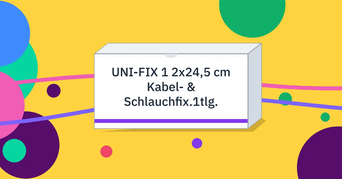 Symbolbild: Packung mit der Aufschrift UNI-FIX 1 2x24,5 cm Kabel- & Schlauchfix.1tlg. (PZN 18756158) – Verfügbarkeit und Bezug in Apotheken in Frankfurt am Main