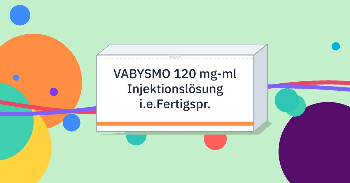 Symbolbild: Packung mit der Aufschrift VABYSMO 120 mg-ml Injektionslösung i.e.Fertigspr. (PZN 20383500) – Verfügbarkeit und Bezug in Apotheken in Frankfurt am Main
