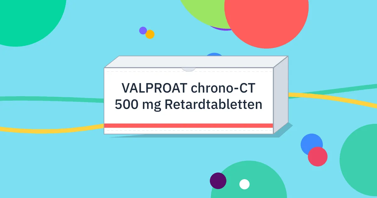 Symbolbild: Packung mit der Aufschrift VALPROAT chrono-CT 500 mg Retardtabletten (PZN 01065562) – Verfügbarkeit und Bezug in Apotheken in Frankfurt am Main