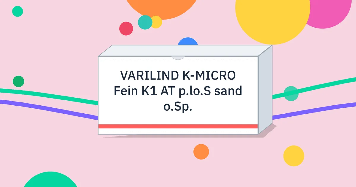 Symbolbild: Packung mit der Aufschrift VARILIND K-MICRO Fein K1 AT p.lo.S sand o.Sp. (PZN 20551877) – Verfügbarkeit und Bezug in Apotheken in Frankfurt am Main