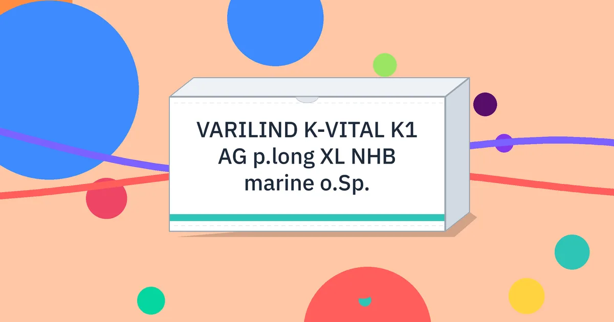 Symbolbild: Packung mit der Aufschrift VARILIND K-VITAL K1 AG p.long XL NHB marine o.Sp. (PZN 20563395) – Verfügbarkeit und Bezug in Apotheken in Frankfurt am Main