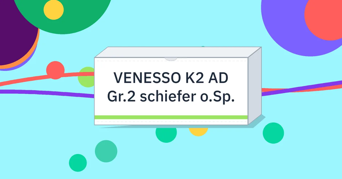 Symbolbild: Packung mit der Aufschrift VENESSO K2 AD Gr.2 schiefer o.Sp. (PZN 03260078) – Verfügbarkeit und Bezug in Apotheken in Frankfurt am Main