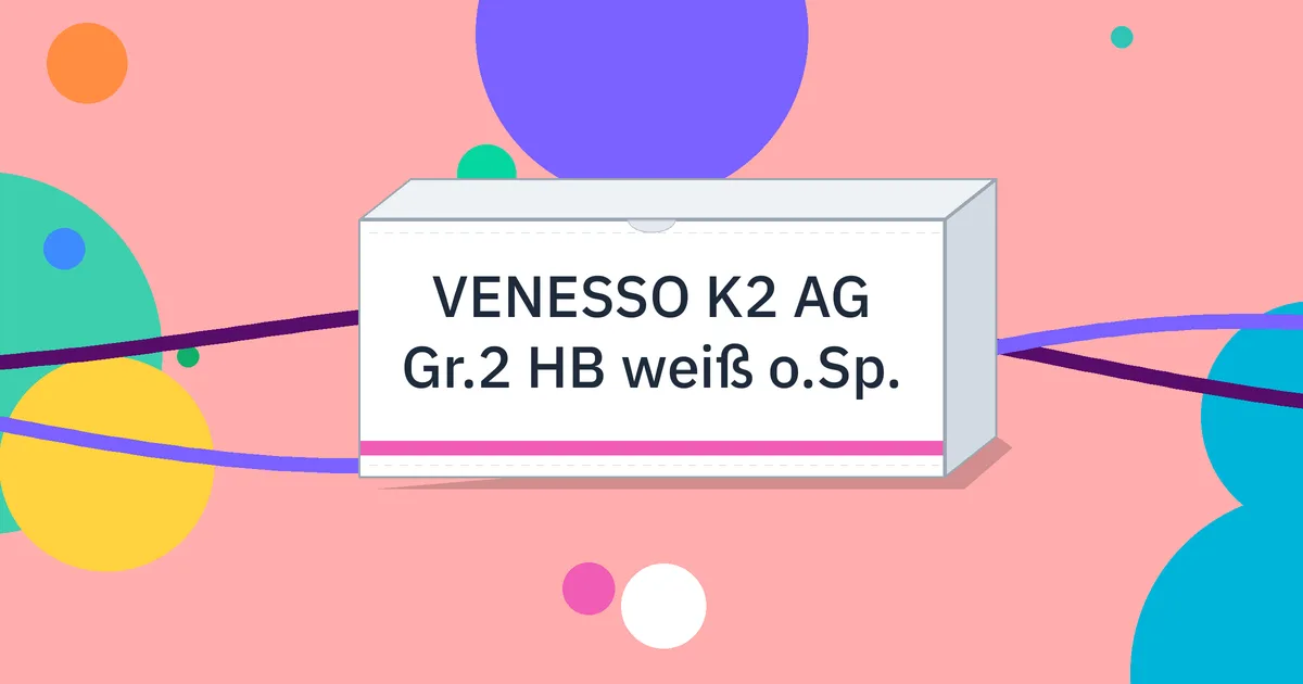 Symbolbild: Packung mit der Aufschrift VENESSO K2 AG Gr.2 HB weiß o.Sp. (PZN 03266023) – Verfügbarkeit und Bezug in Apotheken in Frankfurt am Main