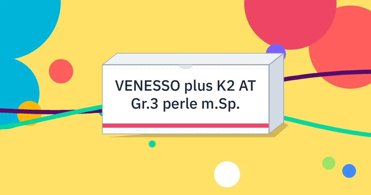 Symbolbild: Packung mit der Aufschrift VENESSO plus K2 AT Gr.3 perle m.Sp. (PZN 03285902) – Verfügbarkeit und Bezug in Apotheken in Frankfurt am Main