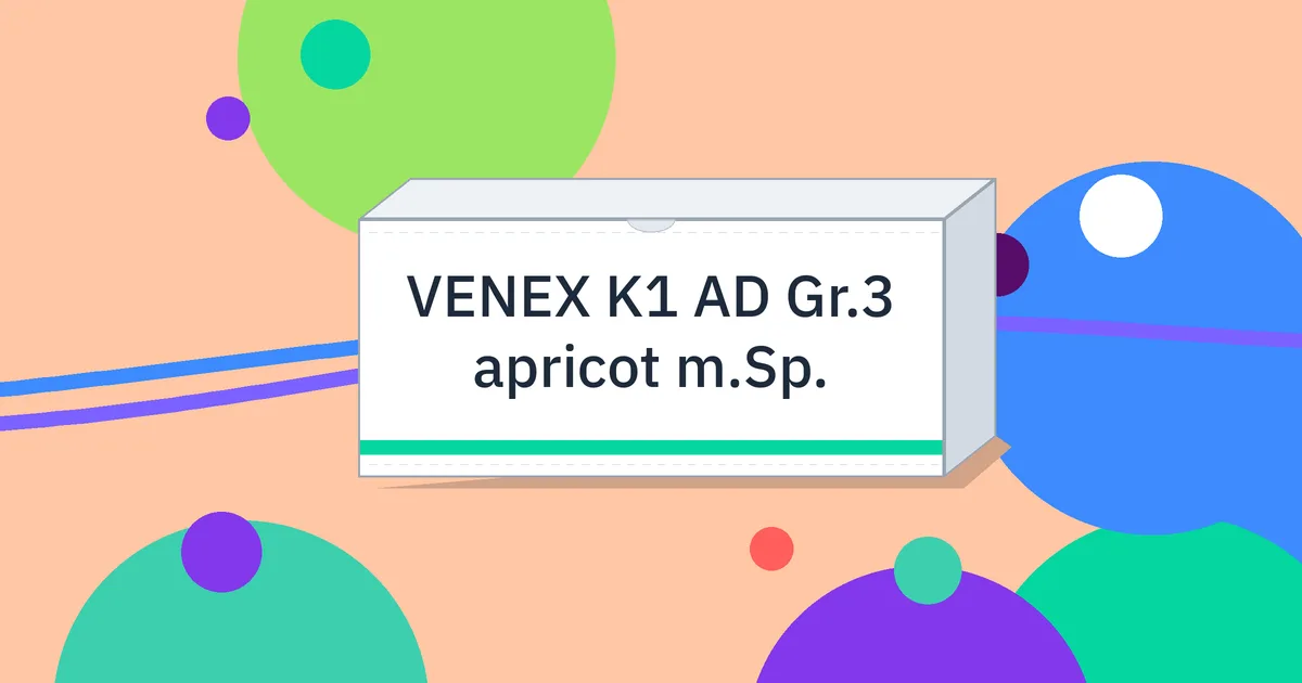 Symbolbild: Packung mit der Aufschrift VENEX K1 AD Gr.3 apricot m.Sp. (PZN 03183805) – Verfügbarkeit und Bezug in Apotheken in Frankfurt am Main