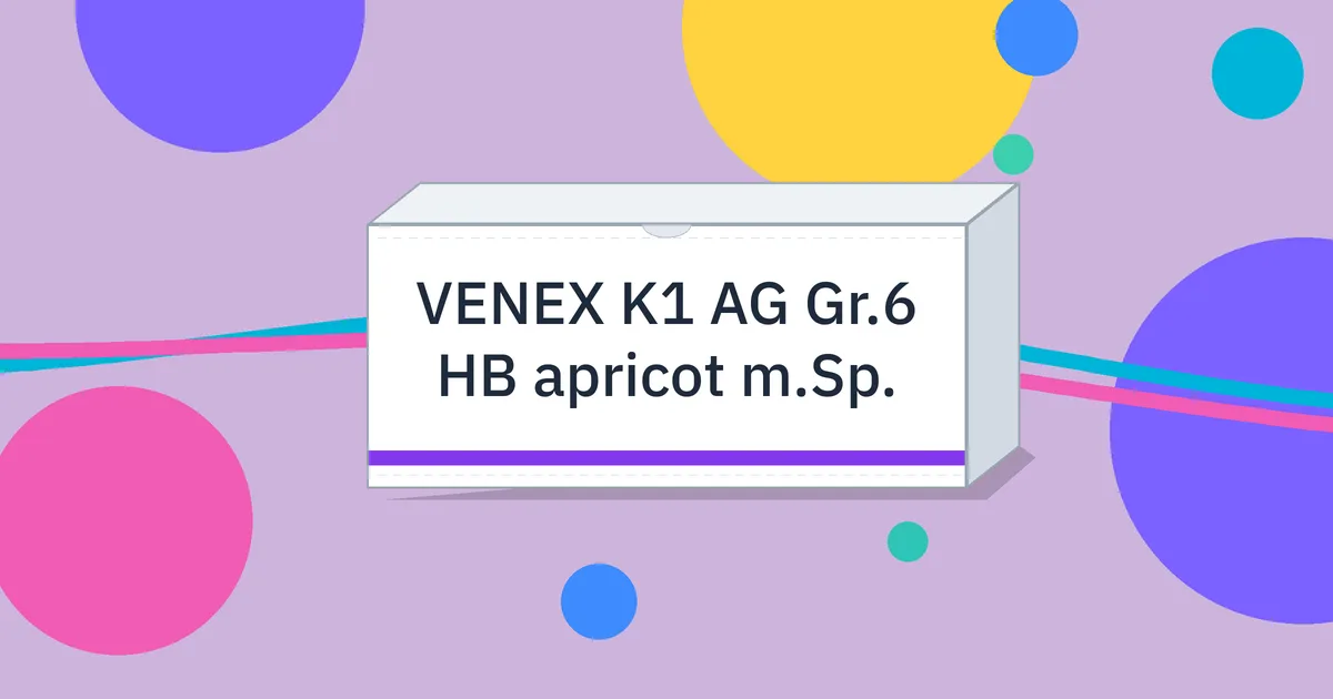 Symbolbild: Packung mit der Aufschrift VENEX K1 AG Gr.6 HB apricot m.Sp. (PZN 03191265) – Verfügbarkeit und Bezug in Apotheken in Frankfurt am Main