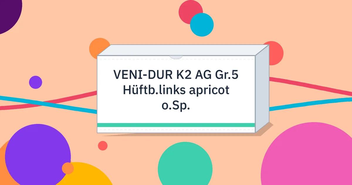 Symbolbild: Packung mit der Aufschrift VENI-DUR K2 AG Gr.5 Hüftb.links apricot o.Sp. (PZN 03251458) – Verfügbarkeit und Bezug in Apotheken in Frankfurt am Main