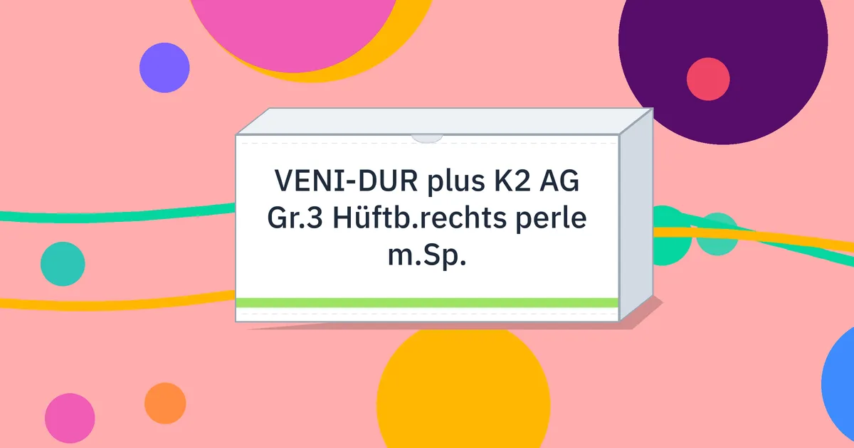 Symbolbild: Packung mit der Aufschrift VENI-DUR plus K2 AG Gr.3 Hüftb.rechts perle m.Sp. (PZN 03255775) – Verfügbarkeit und Bezug in Apotheken in Frankfurt am Main