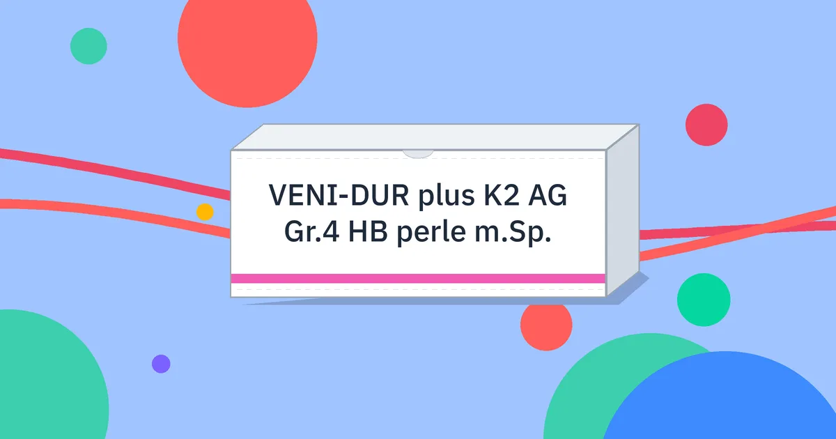 Symbolbild: Packung mit der Aufschrift VENI-DUR plus K2 AG Gr.4 HB perle m.Sp. (PZN 03254824) – Verfügbarkeit und Bezug in Apotheken in Frankfurt am Main
