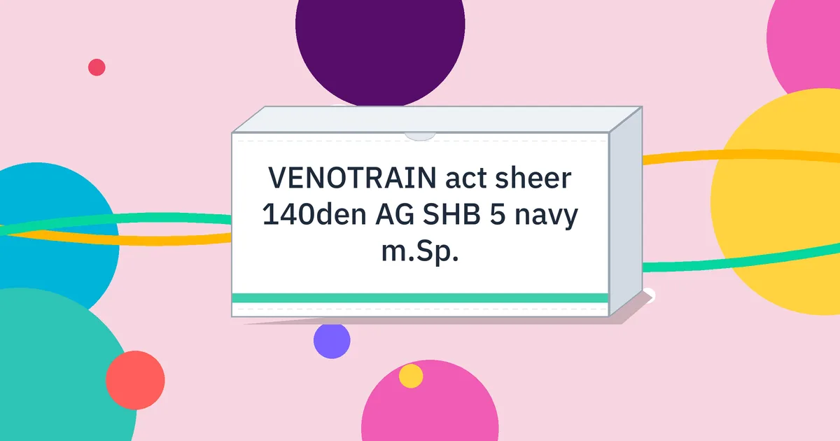 Symbolbild: Packung mit der Aufschrift VENOTRAIN act sheer 140den AG SHB 5 navy m.Sp. (PZN 16208398) – Verfügbarkeit und Bezug in Apotheken in Frankfurt am Main