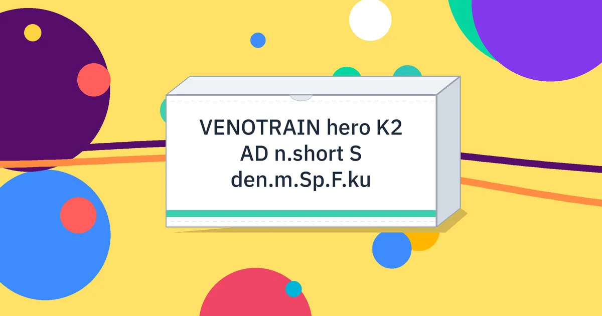 Symbolbild: Packung mit der Aufschrift VENOTRAIN hero K2 AD n.short S den.m.Sp.F.ku (PZN 19190701) – Verfügbarkeit und Bezug in Apotheken in Frankfurt am Main