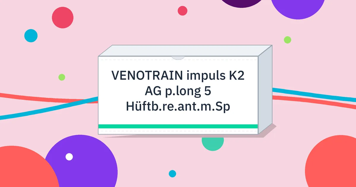 Symbolbild: Packung mit der Aufschrift VENOTRAIN impuls K2 AG p.long 5 Hüftb.re.ant.m.Sp (PZN 15217194) – Verfügbarkeit und Bezug in Apotheken in Frankfurt am Main