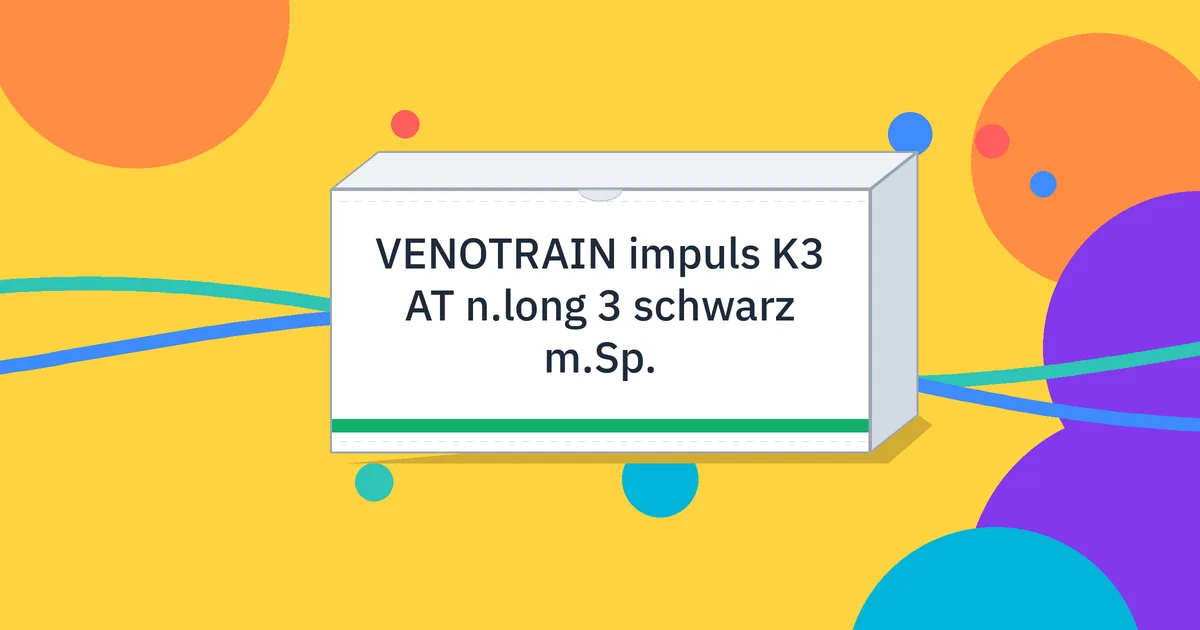 Symbolbild: Packung mit der Aufschrift VENOTRAIN impuls K3 AT n.long 3 schwarz m.Sp. (PZN 19356194) – Verfügbarkeit und Bezug in Apotheken in Frankfurt am Main