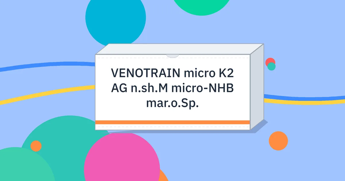 Symbolbild: Packung mit der Aufschrift VENOTRAIN micro K2 AG n.sh.M micro-NHB mar.o.Sp. (PZN 16066254) – Verfügbarkeit und Bezug in Apotheken in Frankfurt am Main