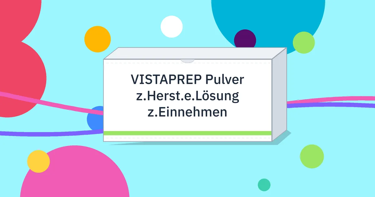 Symbolbild: Packung mit der Aufschrift VISTAPREP Pulver z.Herst.e.Lösung z.Einnehmen (PZN 10357571) – Verfügbarkeit und Bezug in Apotheken in Frankfurt am Main