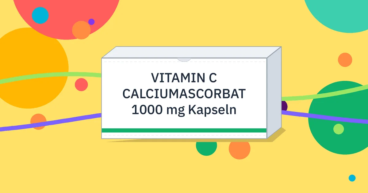 Symbolbild: Packung mit der Aufschrift VITAMIN C CALCIUMASCORBAT 1000 mg Kapseln (PZN 09844774) – Verfügbarkeit und Bezug in Apotheken in Frankfurt am Main