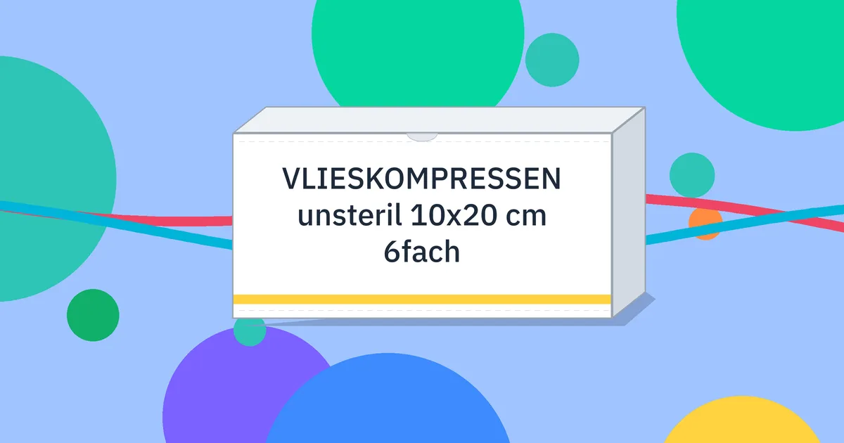 Symbolbild: Packung mit der Aufschrift VLIESKOMPRESSEN unsteril 10x20 cm 6fach (PZN 01330923) – Verfügbarkeit und Bezug in Apotheken in Frankfurt am Main