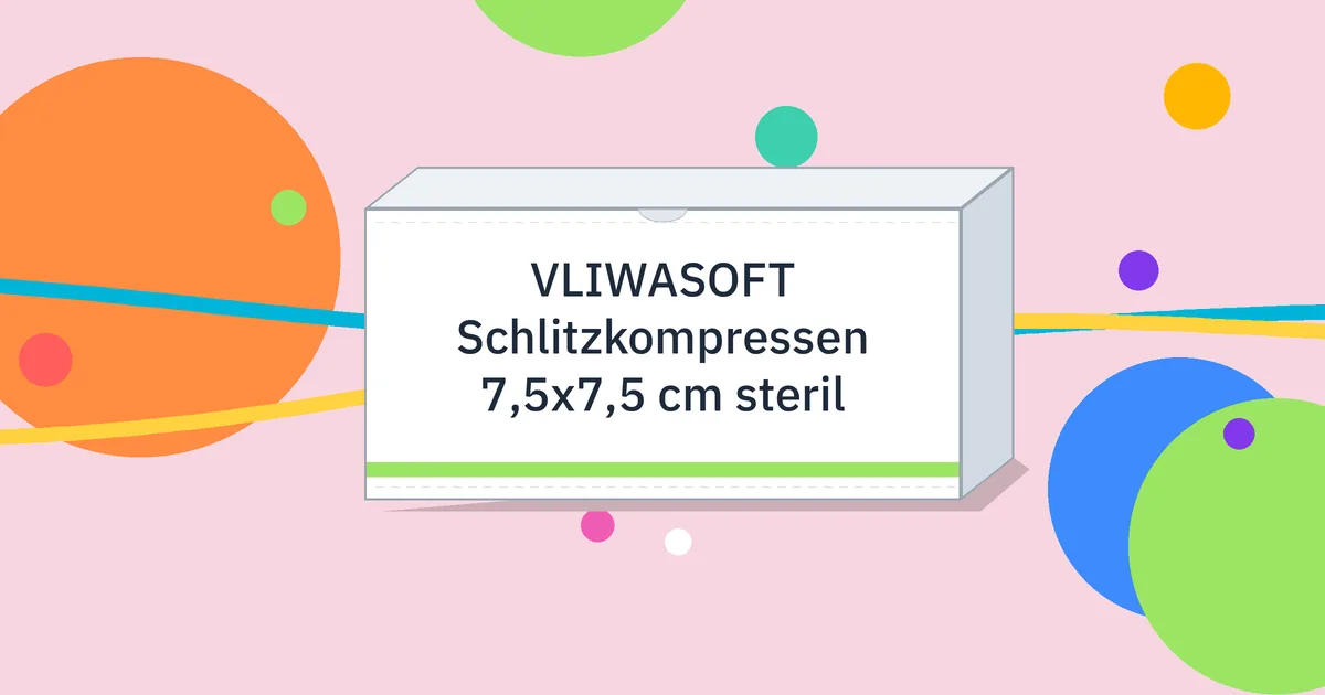 Symbolbild: Packung mit der Aufschrift VLIWASOFT Schlitzkompressen 7,5x7,5 cm steril (PZN 19503821) – Verfügbarkeit und Bezug in Apotheken in Frankfurt am Main