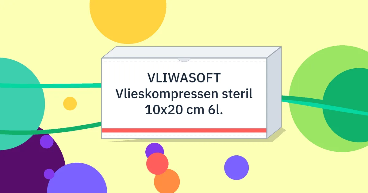 Symbolbild: Packung mit der Aufschrift VLIWASOFT Vlieskompressen steril 10x20 cm 6l. (PZN 15431562) – Verfügbarkeit und Bezug in Apotheken in Frankfurt am Main