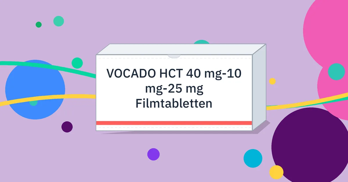 Symbolbild: Packung mit der Aufschrift VOCADO HCT 40 mg-10 mg-25 mg Filmtabletten (PZN 07382097) – Verfügbarkeit und Bezug in Apotheken in Frankfurt am Main