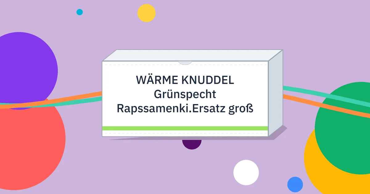 Symbolbild: Packung mit der Aufschrift WÄRME KNUDDEL Grünspecht Rapssamenki.Ersatz groß (PZN 12608675) – Verfügbarkeit und Bezug in Apotheken in Frankfurt am Main