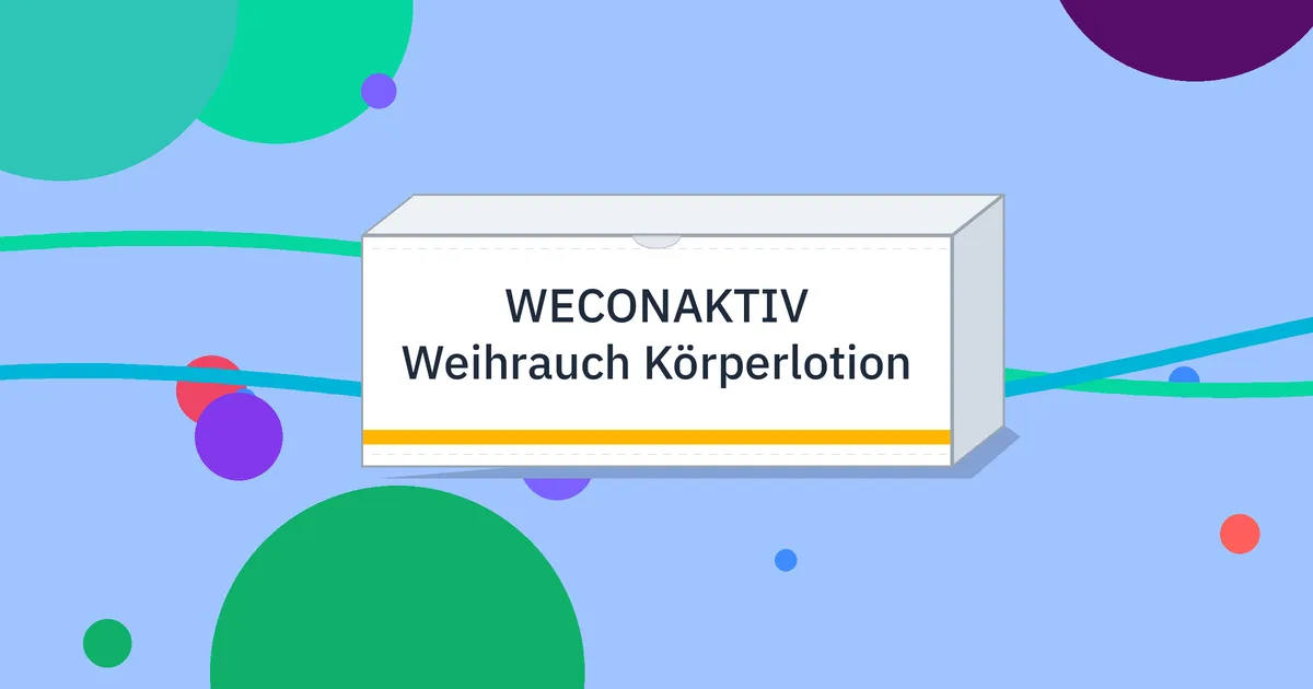 Symbolbild: Packung mit der Aufschrift WECONAKTIV Weihrauch Körperlotion (PZN 09727399) – Verfügbarkeit und Bezug in Apotheken in Frankfurt am Main